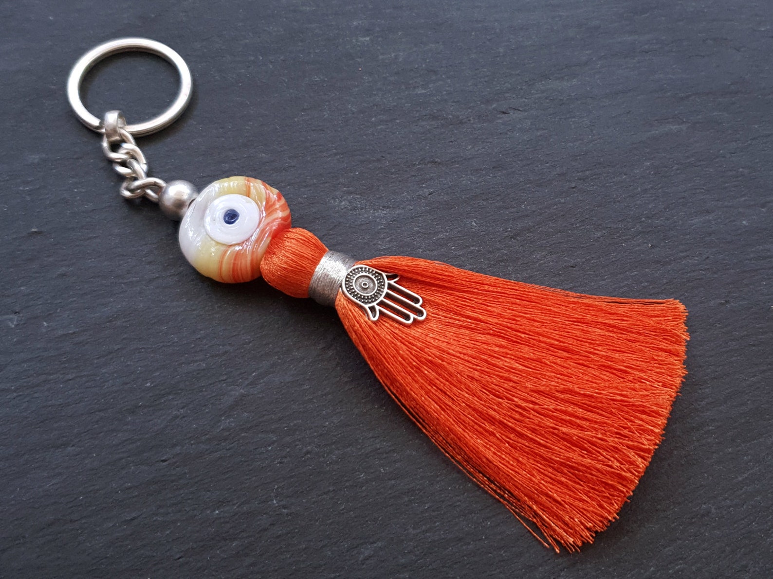 Evil Eye Key Chain Orange Evil Eye Orange Key Chain Tassel - Etsy