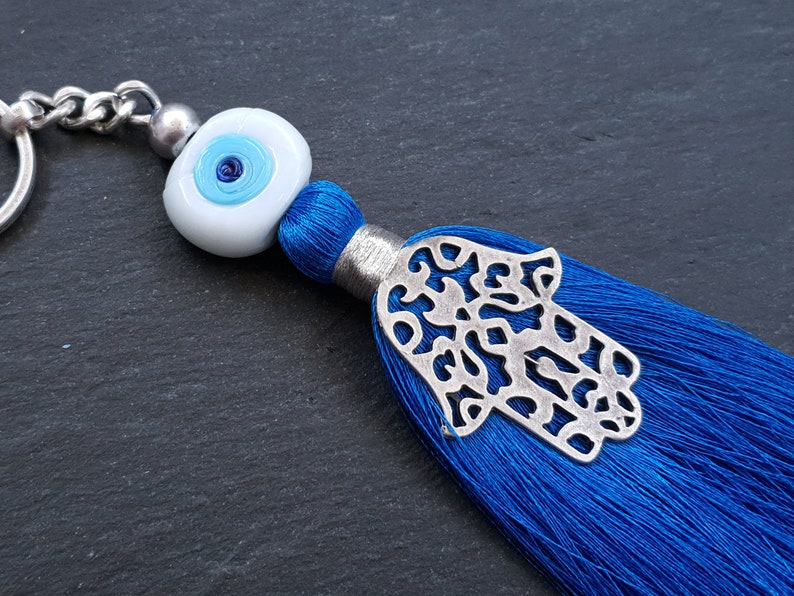 Evil Eye Key Chain White Evil Eye Blue Key Chain Tassel Key | Etsy