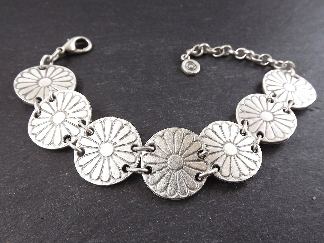 Ethnic Daisy Chain Silver Statement Bracelet Authentic Turkish Style - Etsy