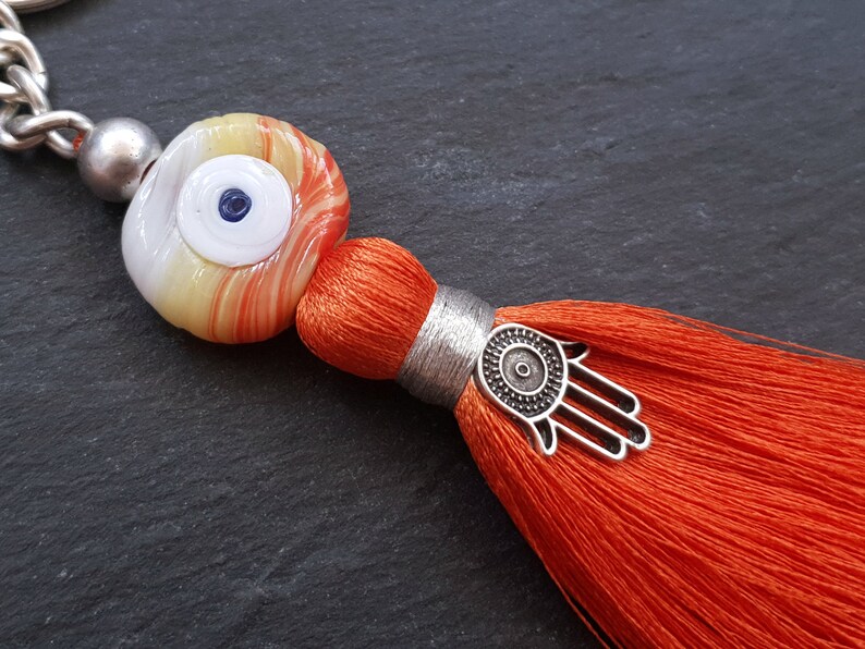 Evil Eye Key Chain Orange Evil Eye Orange Key Chain Tassel - Etsy