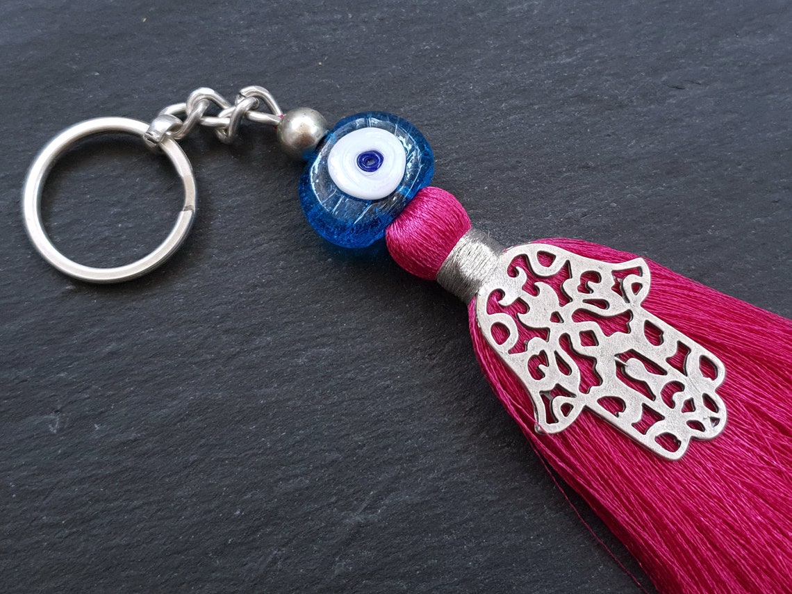 Evil Eye Key Chain Blue Evil Eye Pink Key Chain Tassel Key | Etsy