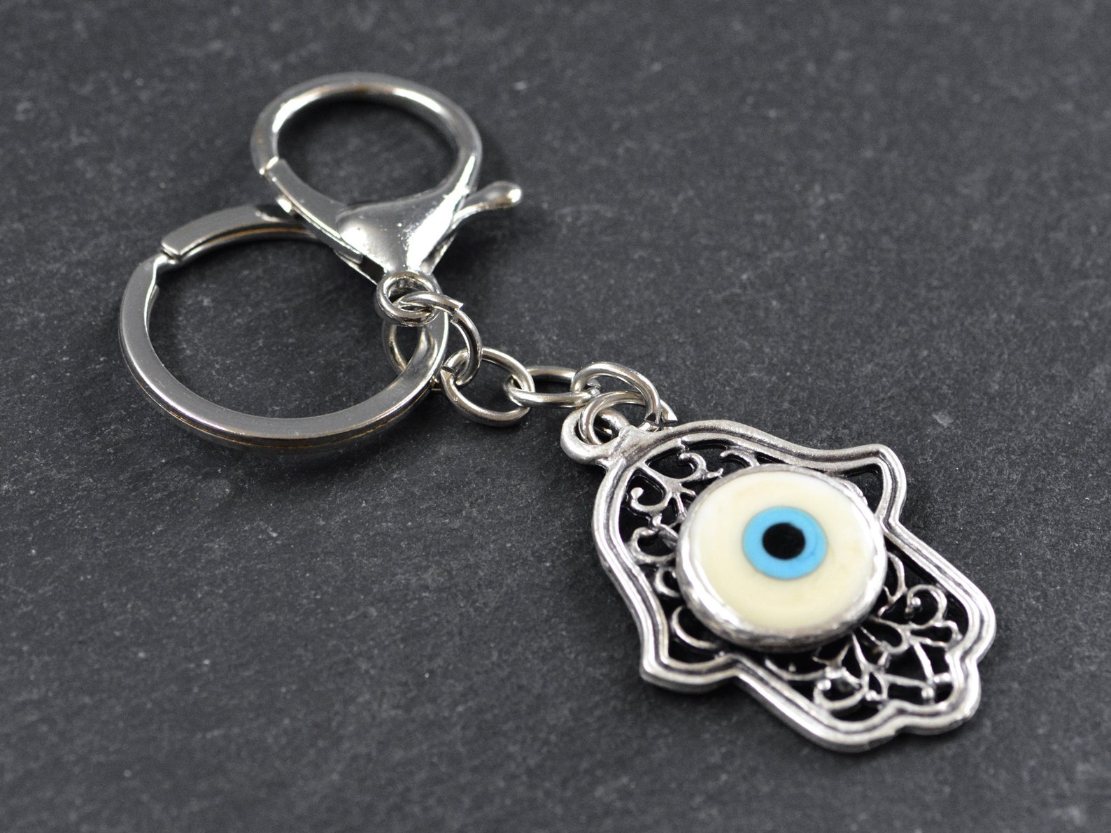 Hamsa Evil Eye Keychain Hamsa Hand Keyring Hand of Fatima - Etsy