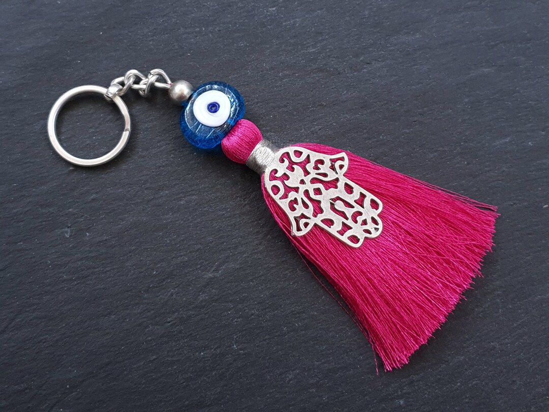 Evil Eye Key Chain, Blue Evil Eye, Pink Key Chain, Tassel Key Chain ...