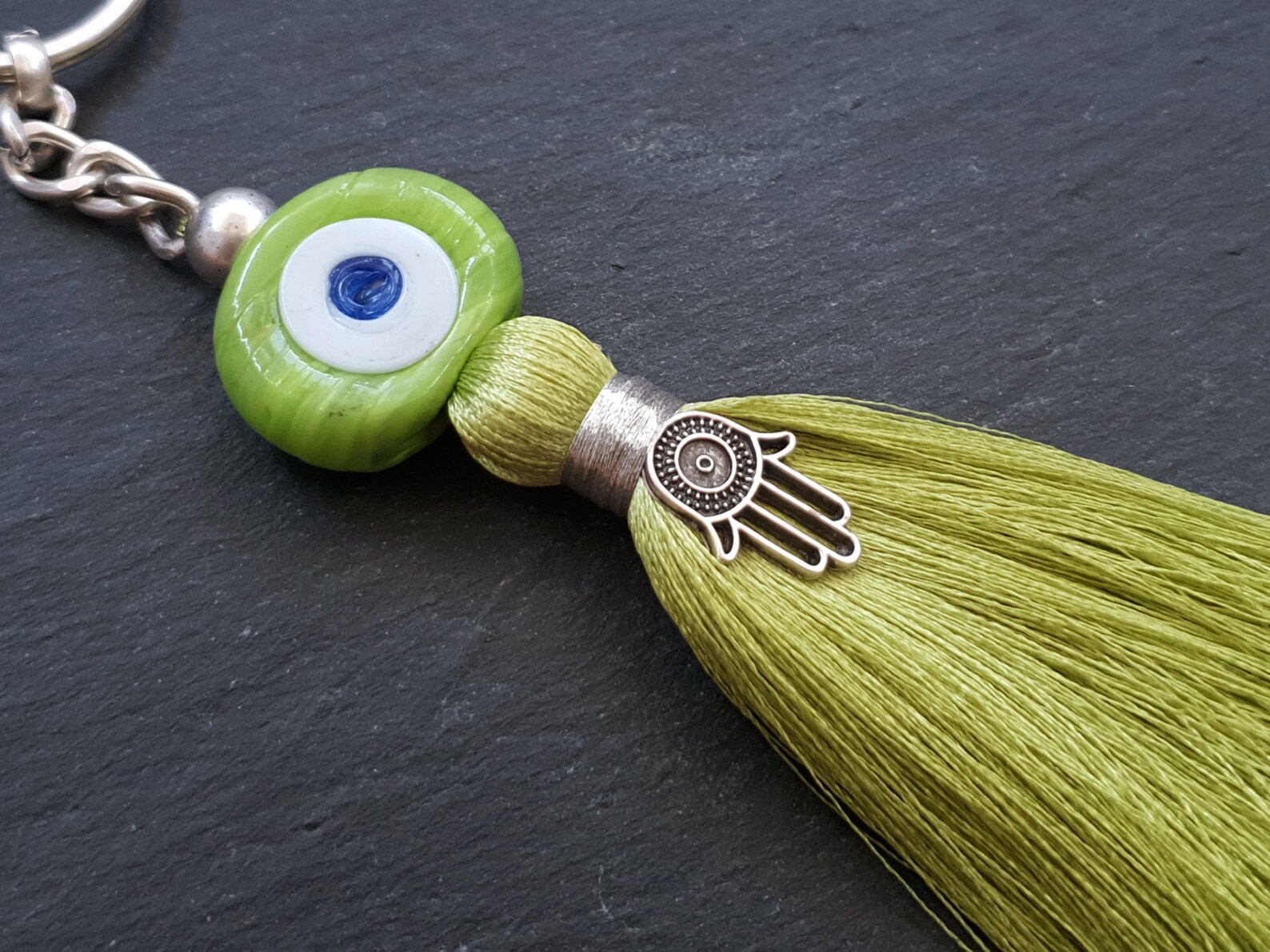 Evil Eye Key Chain, Green Evil Eye, Lime Green Key Chain, Tassel Key ...