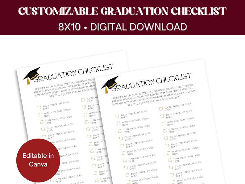 Simple Editable Graduation Checklist Party Planning Checklist Grad ...