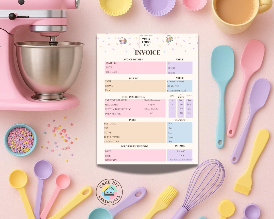 Cake Order Invoice Template – Cute Printable for Bakers | Editable ...