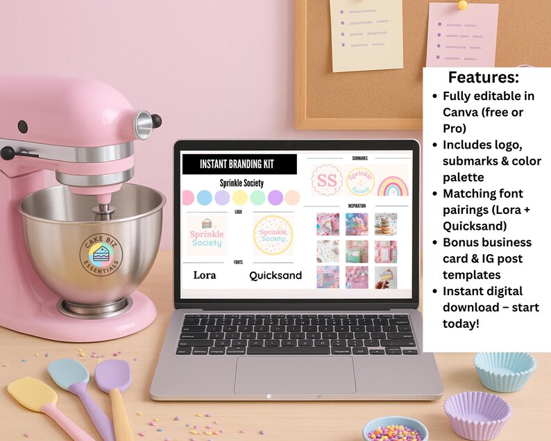Sprinkle Society Bakery Logo & Brand Kit – Editable Pastel Canva ...