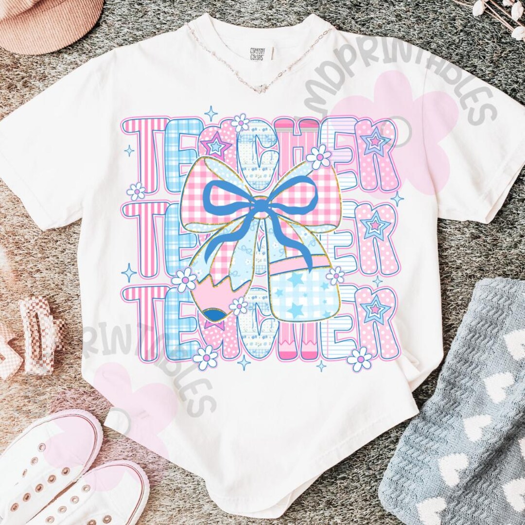 Preppy Teacher PNG, Coquette Teacher Png, Preppy Floral Teacher Png ...