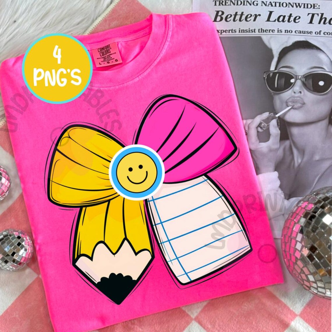 Teacher Pencil Paper Bow PNG Bundle, Back to School Png Teacher ...