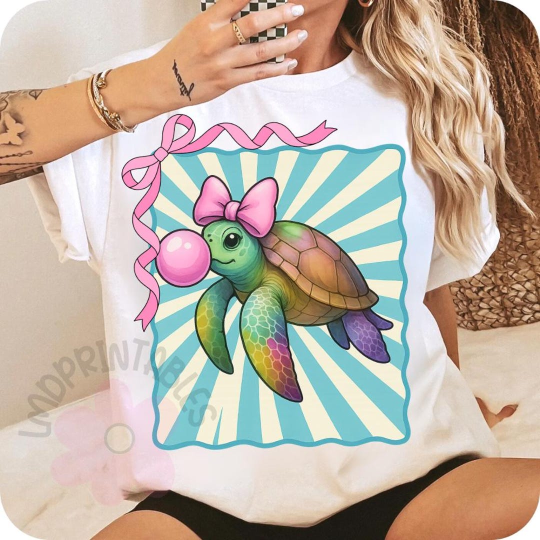 Sea Turtle PNG, Coquette Bubblegum Sea Turtle Summer Png, Vintage Sea ...