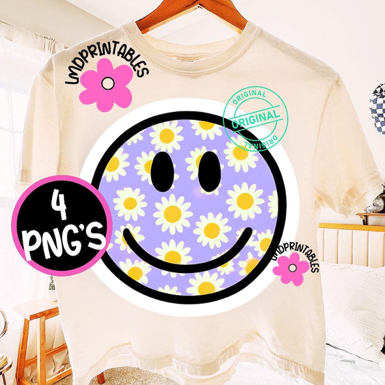 Daisy Smiley Face Png Bundle, Smiley Floral Png, Happy Face Png ...