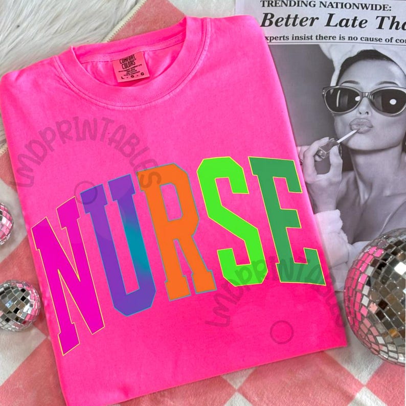 Neon Nurse PNG, Bright Nursing Png, Varsity Nurse PNG, Retro RN Png ...