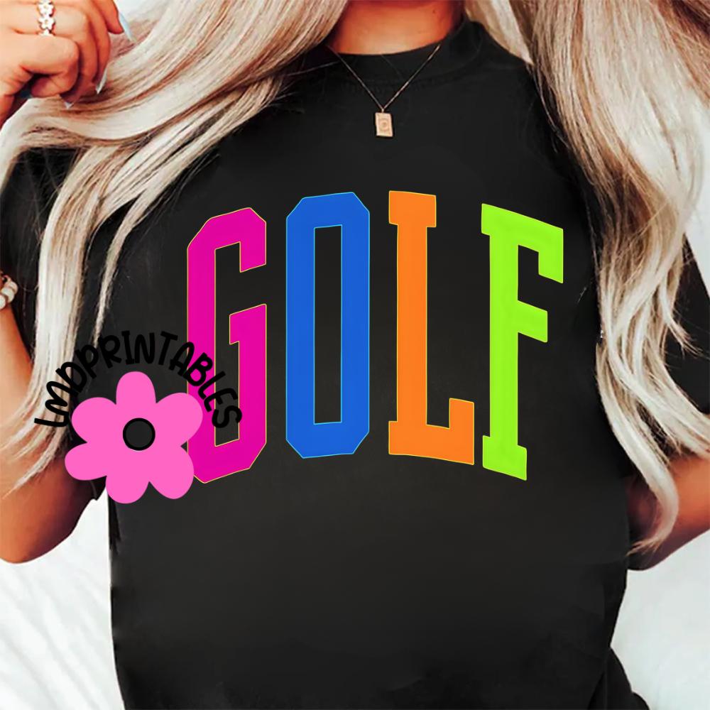Golf PNG, Neon Golf Shirt Png File, Sublimation DTF Varsity Golf Etters ...