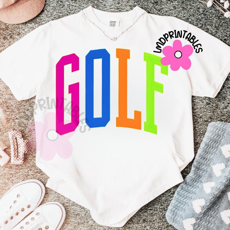 Golf PNG, Neon Golf Shirt Png File, Sublimation DTF Varsity Golf Etters ...