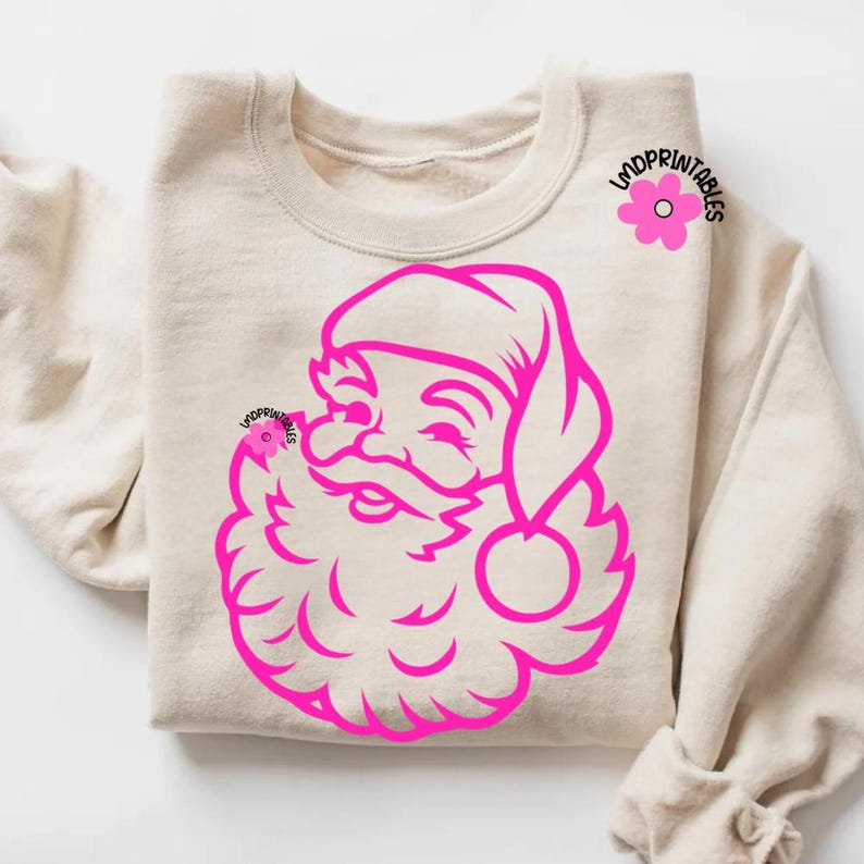 Retro Santa Png, Hand Drawn Santa PNG, Hot Pink Santa Claus Shirt ...