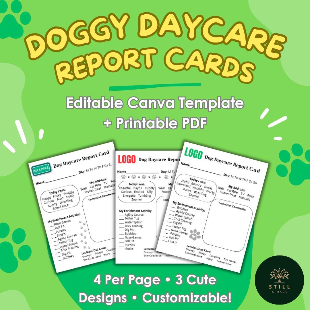 Dog Daycare Report Card Template | 3 Designs (printable PDF) - Etsy