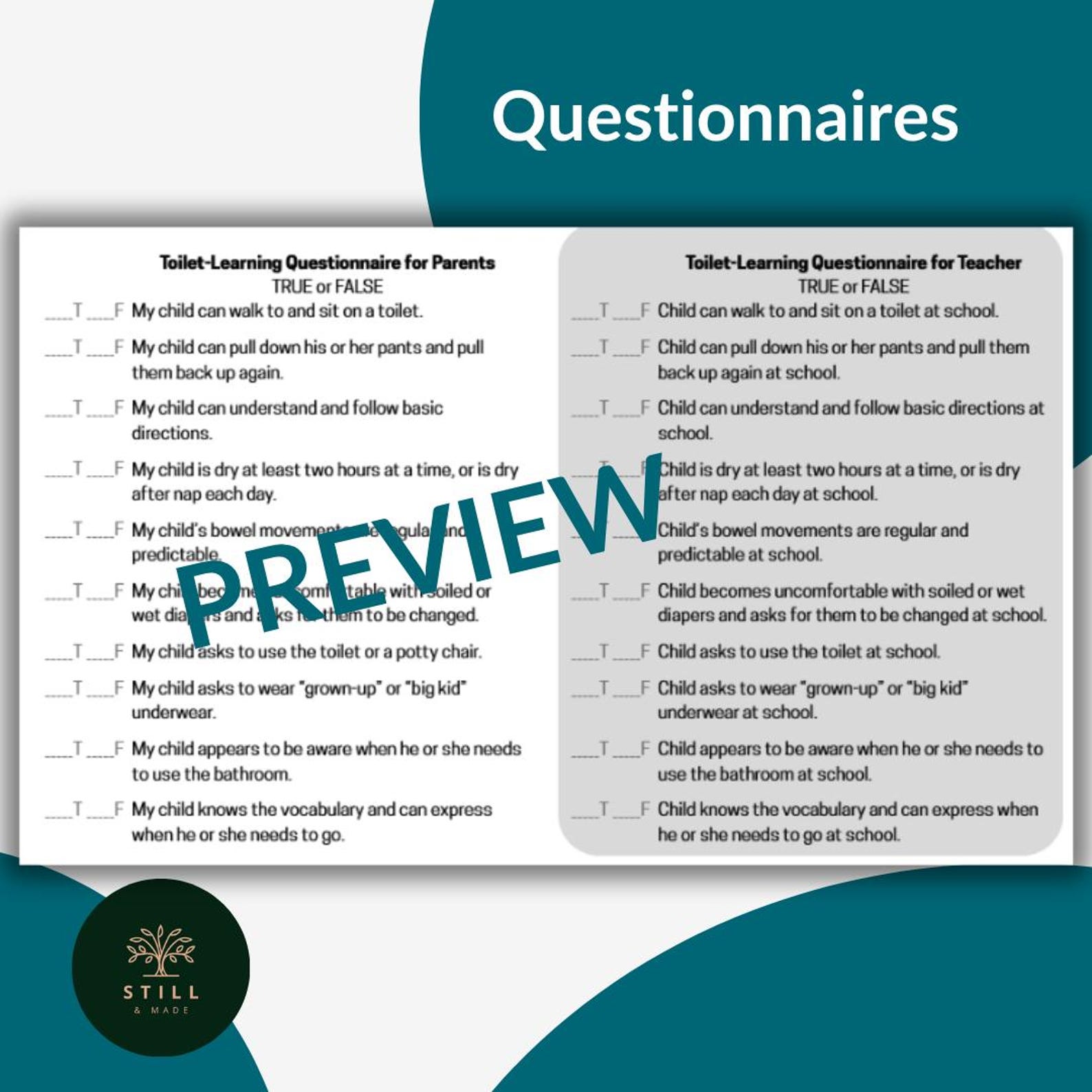 Editable Potty Training Policy & Questionnaire | Parent and Teacher ...