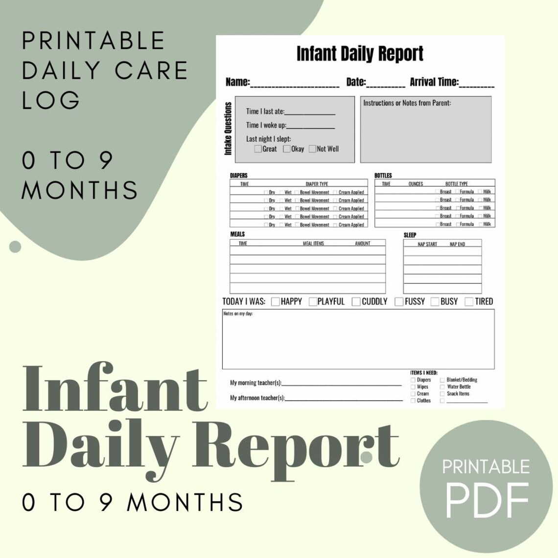 Infant Daily Report Sheet | Printable Baby Care Log | Daycare Tracking ...