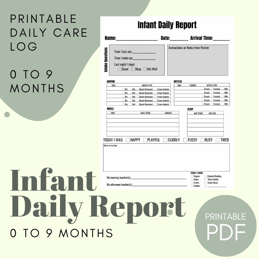 Infant Daily Report Sheet | Printable Baby Care Log | Daycare Tracking ...