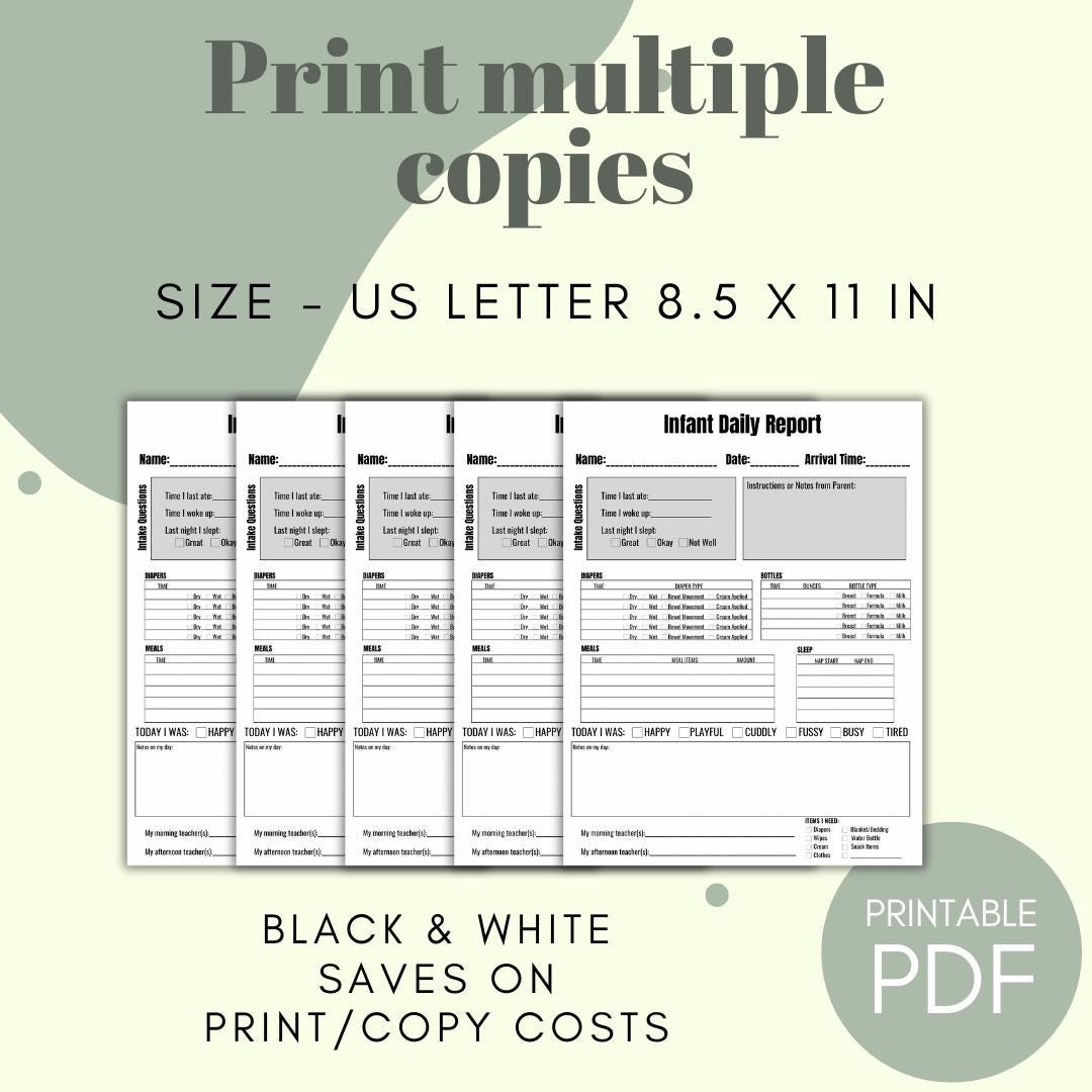 Infant Daily Report Sheet | Printable Baby Care Log | Daycare Tracking ...