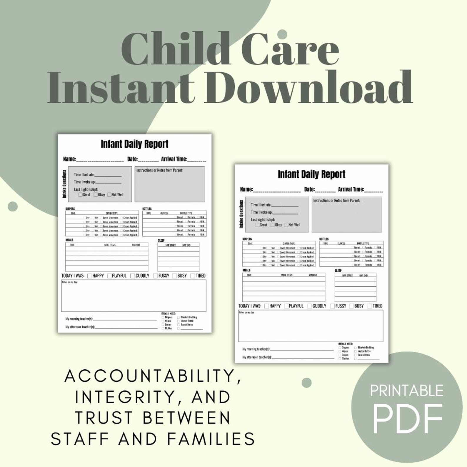 Infant Daily Report Sheet | Printable Baby Care Log | Daycare Tracking ...