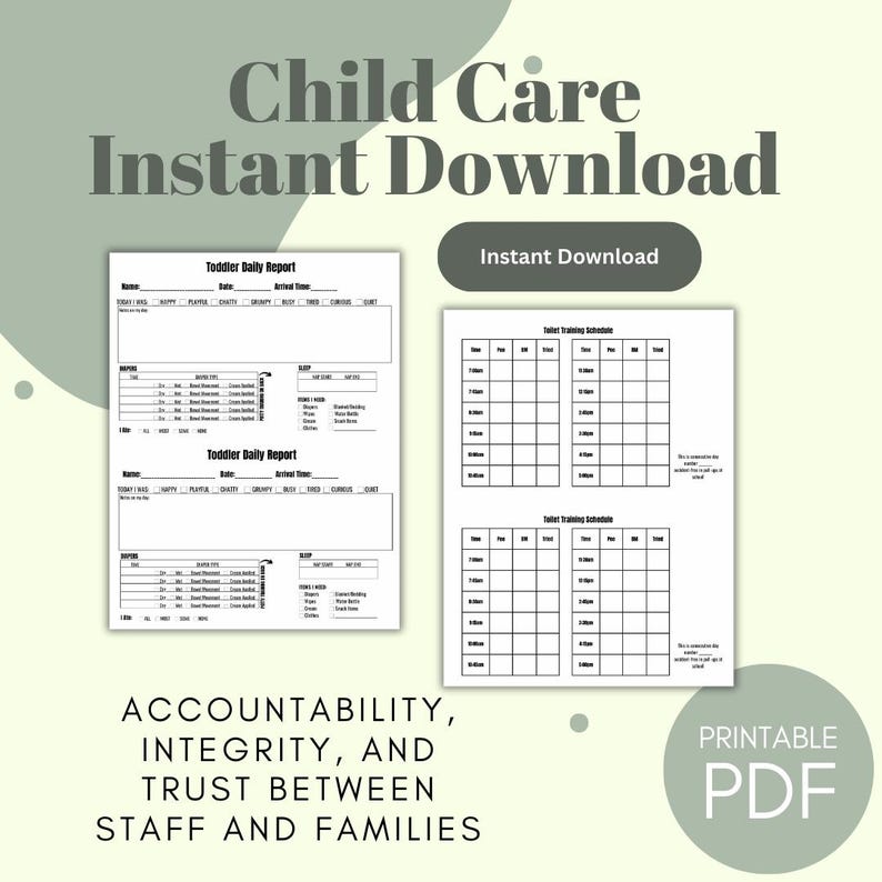 Toddler Daily Report Sheet | Printable Child Care Log | Daycare ...