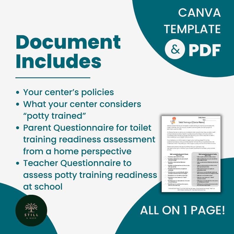 Editable Potty Training Policy & Questionnaire | Parent and Teacher ...