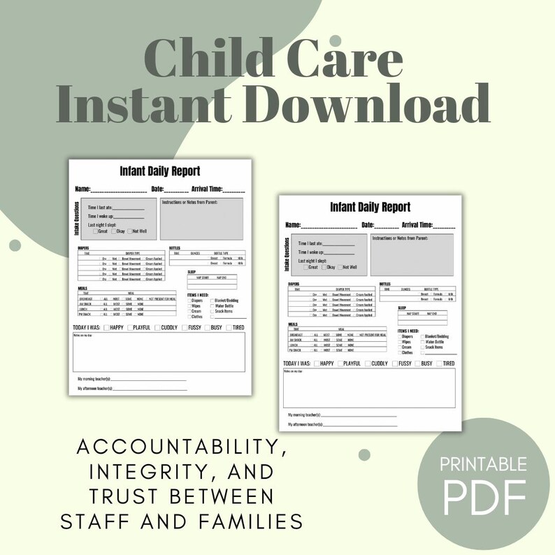 Older Infant Daily Report Sheet | Printable Baby Care Log | Daycare ...