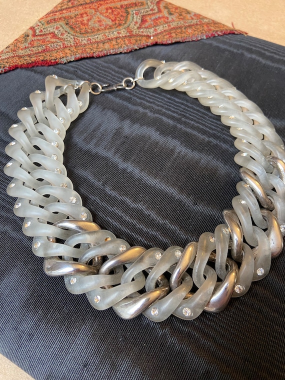 Lucite and Silver Chunky Choker Necklace - Gem