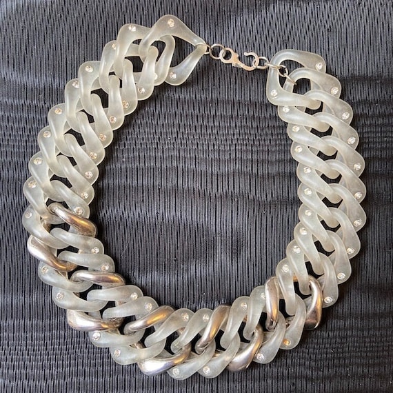 Lucite and Silver Chunky Choker Necklace - Gem