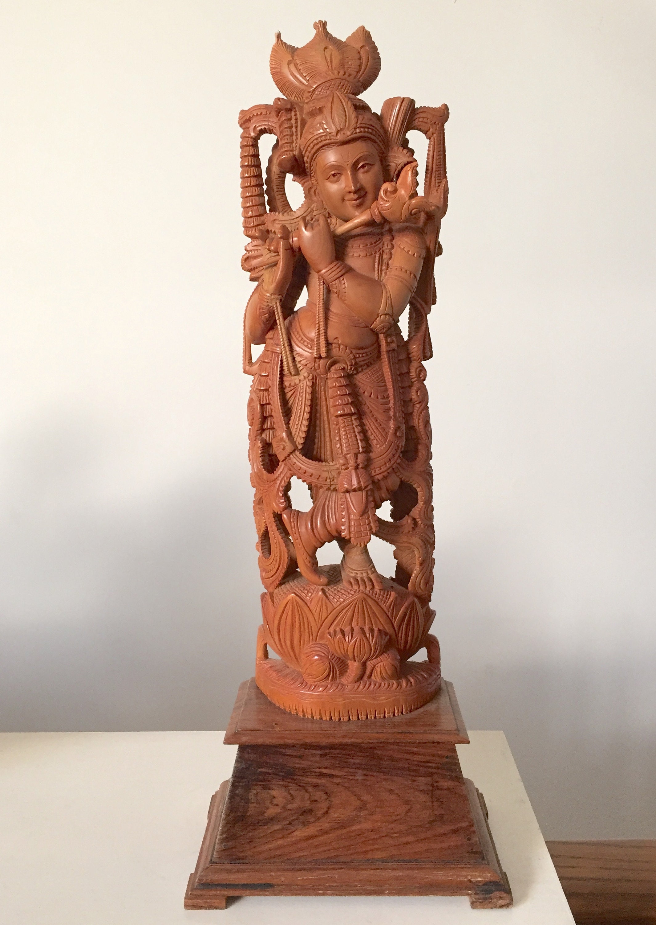 Lord Krishna Hand Carved Wood Statue - Etsy