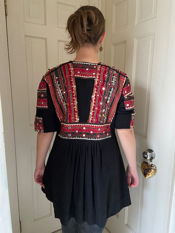 Indian Mirrored and Embroidered Black Cotton Tunic Dr… - Gem
