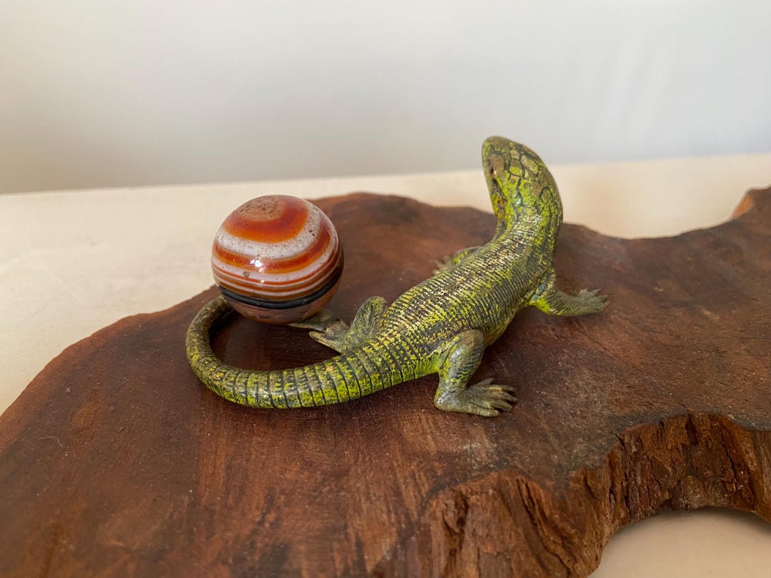 Antique Vienna Bronze Lizard With Onyx Orb - Etsy