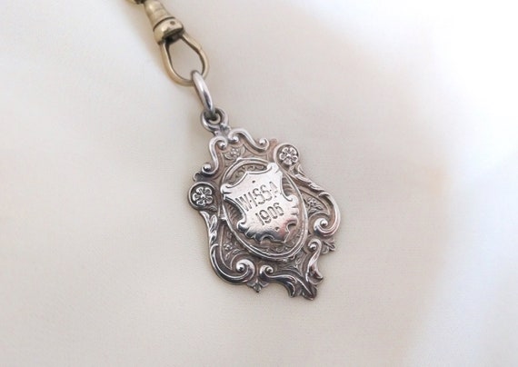 Victorian Engraved Fob Pendant with Chain - Gem