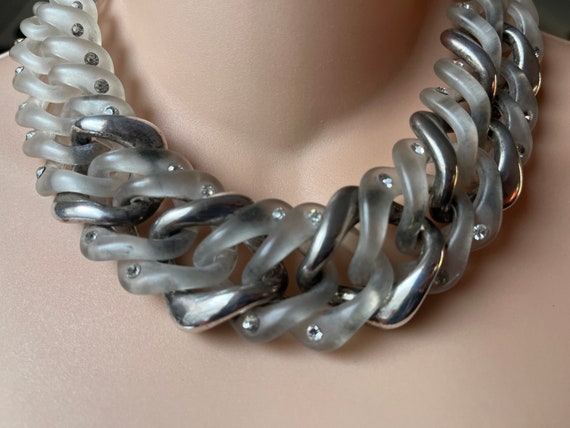 Lucite and Silver Chunky Choker Necklace - Gem