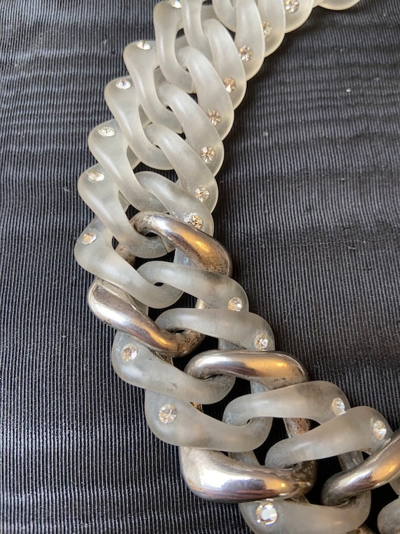 Lucite and Silver Chunky Choker Necklace - Gem