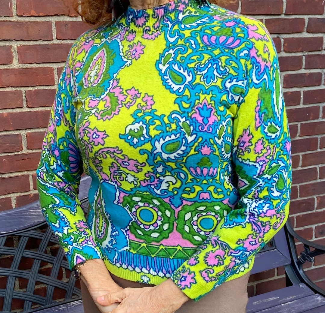 1960s Psychedelic Print Crew Neck Sweater - Etsy