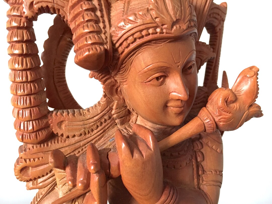 Lord Krishna Hand Carved Wood Statue - Etsy