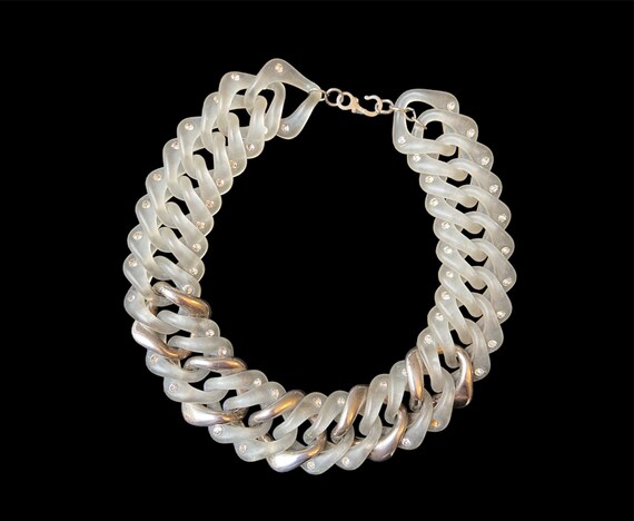 Lucite and Silver Chunky Choker Necklace - Gem