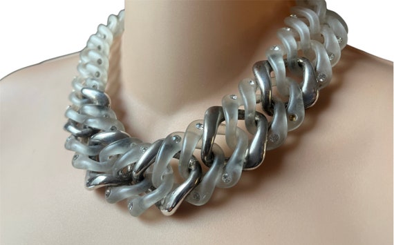 Lucite and Silver Chunky Choker Necklace - Gem