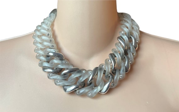 Lucite and Silver Chunky Choker Necklace - Gem