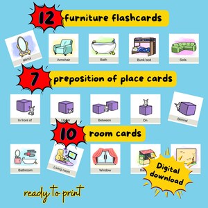 12 Furniture Flashcards, 7 Preposition of Place Cards, 10 Room Cards ...