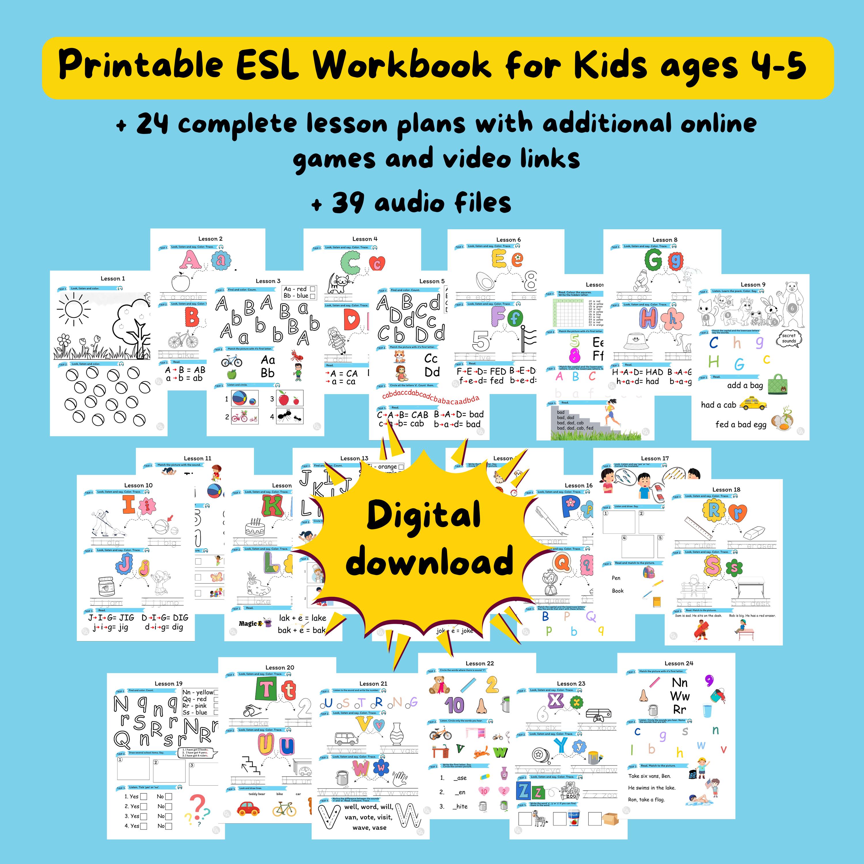 Printable ESL Activity Bundle for Preschoolers | Elementary Learning ...