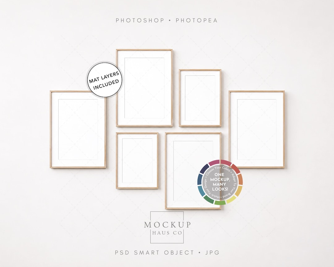 Gallery Wall Mockup PSD Light Wood DIN A Art Poster Frame | Color ...