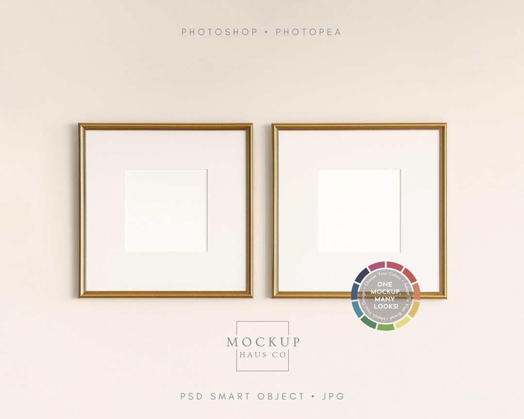 2 Square Gold Frame Mockup PSD Vintage Wide Mat Thin Gold Frame Mockups ...