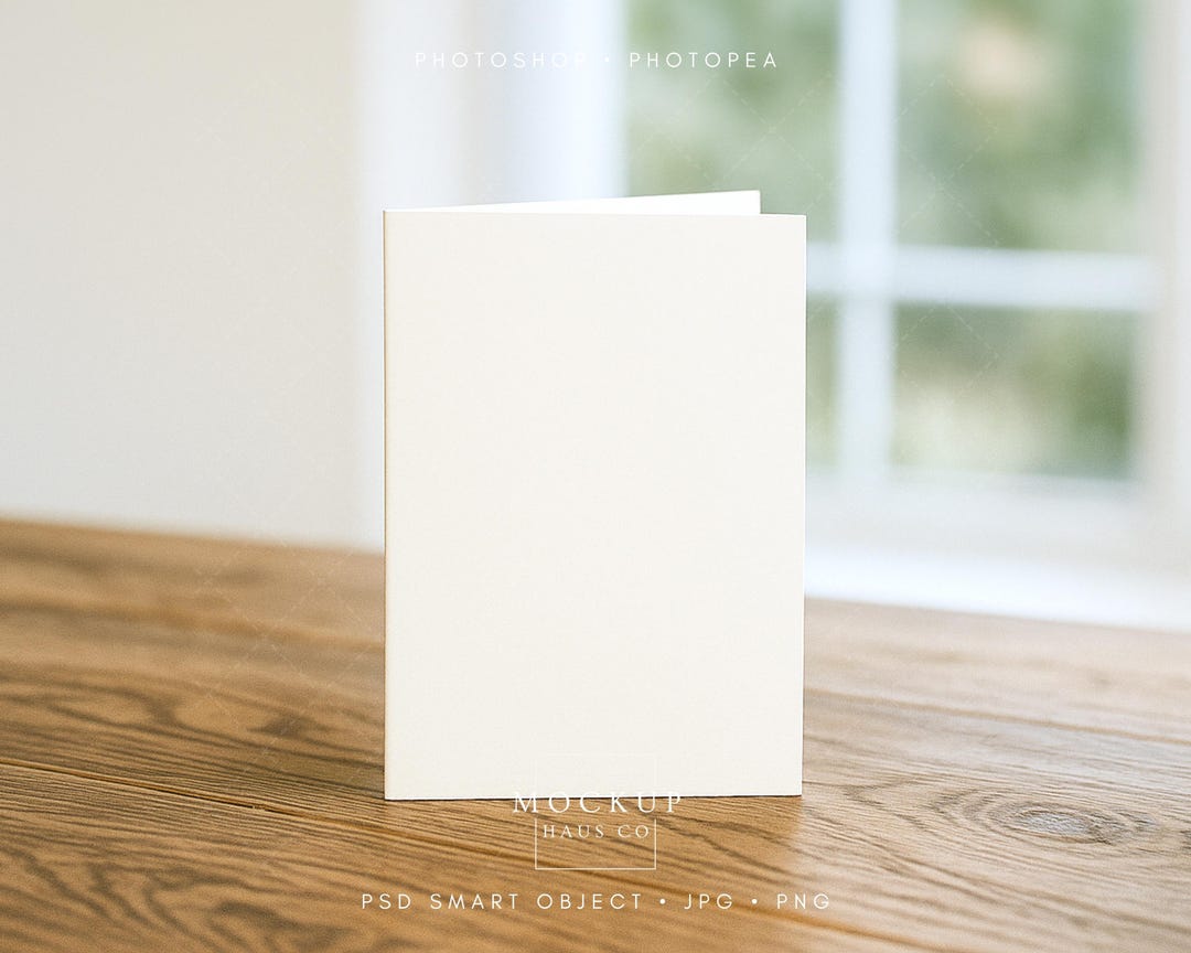 Greeting Card Mockup, Vertical Blank White Folded Card Art Display ...