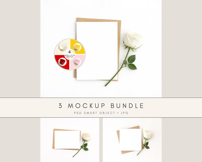 3 Invitation Card Mockups PSD | 5x7/square Cards With Envelope | 4 Rose ...