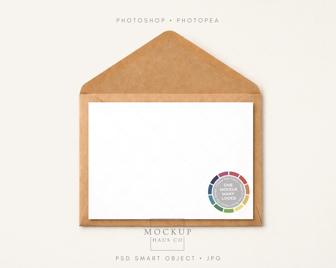 Horizontal Card Mockup PSD | 5x7 With Kraft Envelope Mock up | Make ...