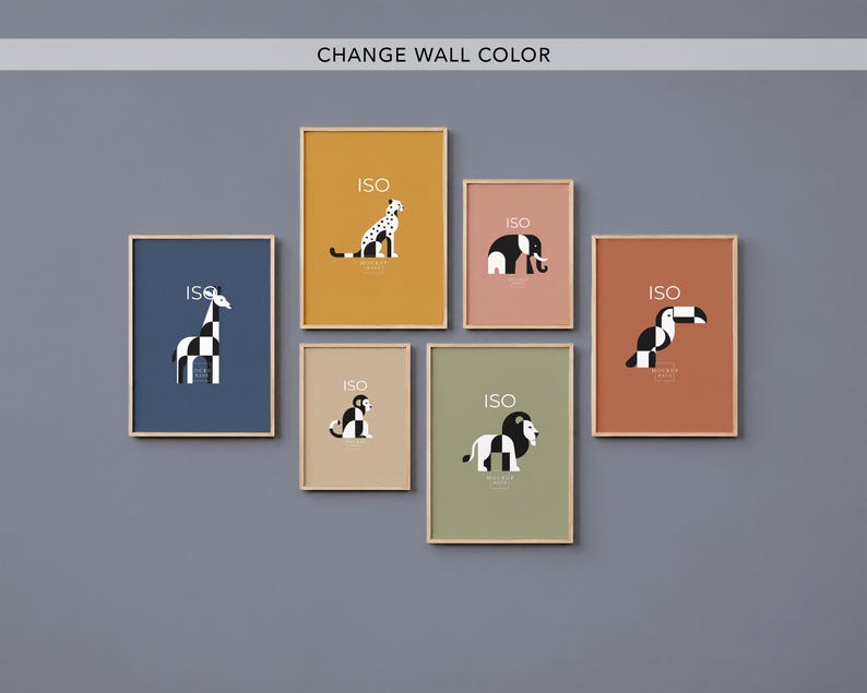 Gallery Wall Mockup PSD Light Wood DIN A Art Poster Frame | Color ...