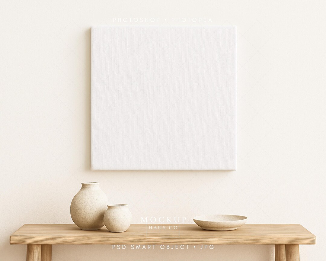 Square Canvas Mockup for Artists Digital Print Display Over Table ...